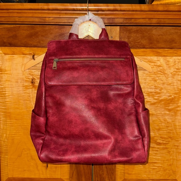 Bags | Szone Red Leather Backpack | Poshmark
